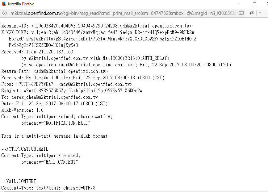 顯示信件原始編碼 – Openfind
